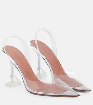 Amina Muaddi Holli Glass Slingback Pumps - White