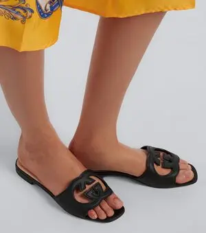 Gucci Interlocking G Cutout Leather Sandals - Black