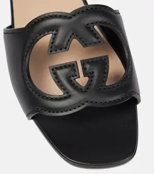 Gucci Interlocking G Cutout Leather Sandals - Black