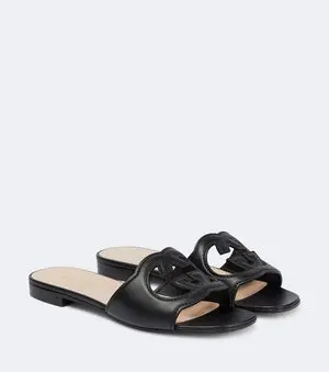 Gucci Interlocking G Cutout Leather Sandals - Black