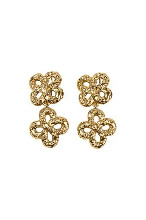 KENNETH JAY LANE Rippled Clover Cross Clip Earrings - Gold
