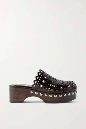 Alaïa 60 Studded Laser-cut Leather Platform Clogs