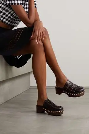 Alaïa 60 Studded Laser-cut Leather Platform Clogs