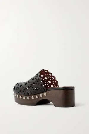 Alaïa 60 Studded Laser-cut Leather Platform Clogs