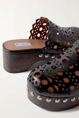 Alaïa 60 Studded Laser-cut Leather Platform Clogs