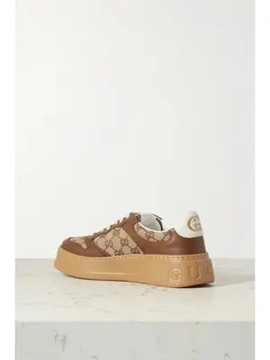 Gucci Gg Leather And Canvas Sneakers - Neutrals