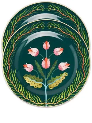 La DoubleJ Tulips Set Of Two Dessert Plates - Green
