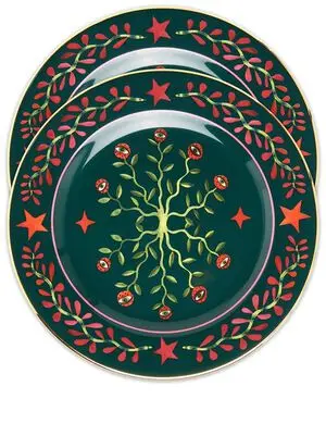 La DoubleJ Eye Vines Set Of Two Dessert Plates - Green