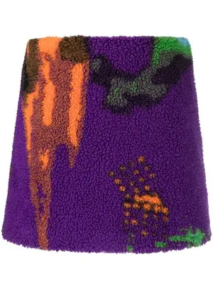 MSGM Printed Faux-shearling Mini Skirt - Purple
