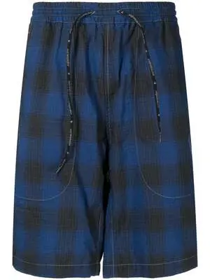 AND WANDER Check-print Track Shorts - Blue