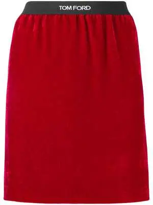 TOM FORD Logo-waistband Velvet Miniskirt - Red