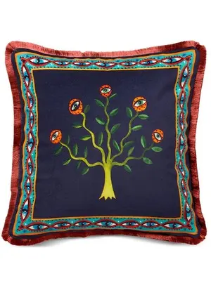 La DoubleJ Eye Vines Velvet Cushion - Blue