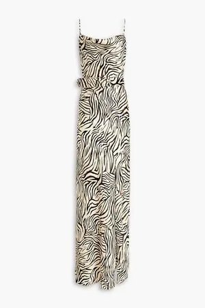 NICHOLAS Draped Zebraprint Silksatin Gown - Cream