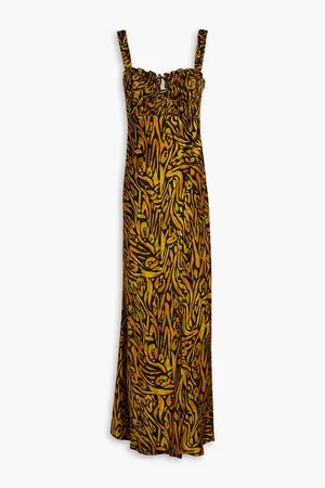 NICHOLAS Gathered Silksatin Maxi Dress Black