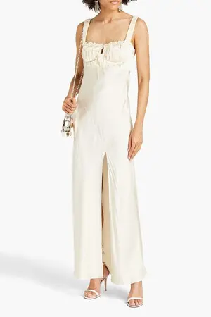 NICHOLAS Gathered Silksatin Maxi Dress - Cream