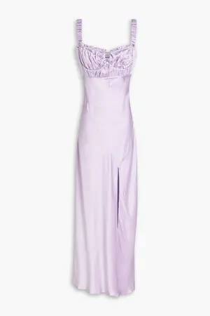NICHOLAS Gathered Silksatin Maxi Dress Lilac