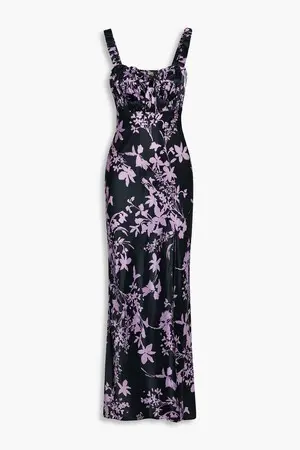 NICHOLAS Gathered Silksatin Maxi Dress - Purple