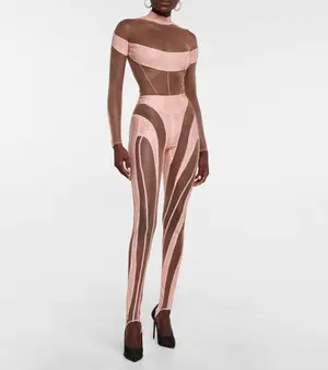 MUGLER Paneled Stirrup Leggings - Pink