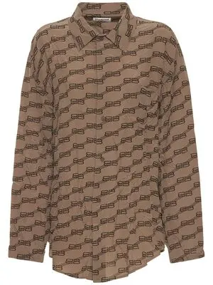 Balenciaga Monogram Logo Printed  Pajama Shirt Beige,brown