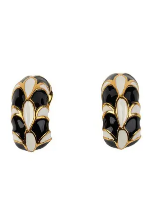 KENNETH JAY LANE And White Enamel Hoop Clip Earrings - Black