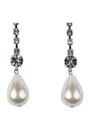 KENNETH JAY LANE Pearl Teardrop Rhinestone Dangle Earrings