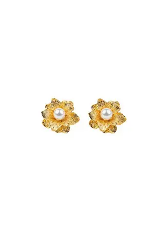 KENNETH JAY LANE Flower Clip Earrings - Gold