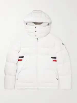 Moncler Fleole Logo-print Striped Quilted Hooded Down Jacket - Neutrals