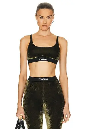 TOM FORD Tom Ford Velvet Signature Bralette In Black Army Green