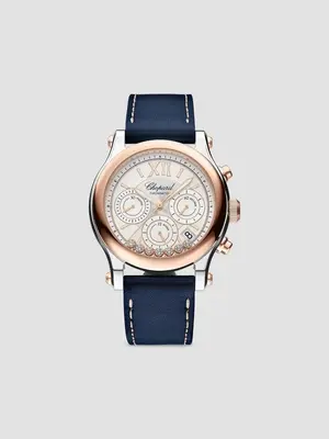 Chopard Happy Sport Stainless Steel, 18k Rose Gold, Diamond, & Leather Chronograph Watch - Blue