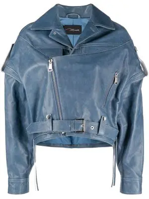 MANOKHI Calf Leather Biker Jacket - Blue