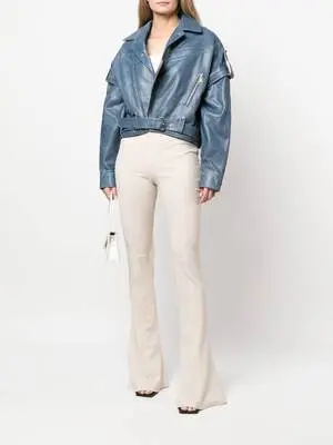 MANOKHI Calf Leather Biker Jacket - Blue