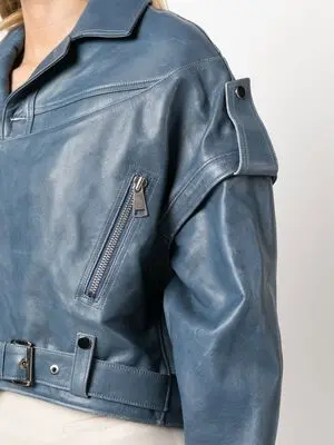 MANOKHI Calf Leather Biker Jacket - Blue
