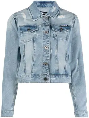 Dkny Ripped Denim Cropped Jacket