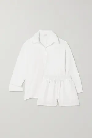 Pour Les Femmes Net Sustain Angel Crinkled Cotton-gauze Pajama Set