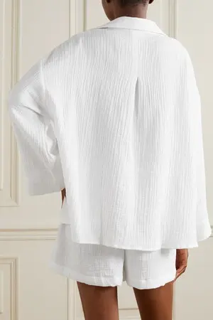 Pour Les Femmes Net Sustain Angel Crinkled Cotton-gauze Pajama Set