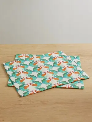 La DoubleJ Set Of Two Printed Linen Placemats Green