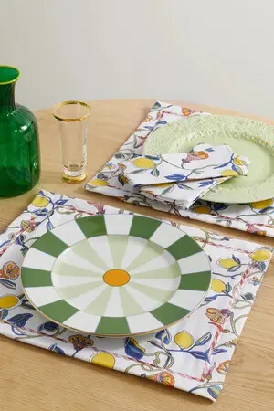 La DoubleJ Set Of Two Printed Linen Placemats - White