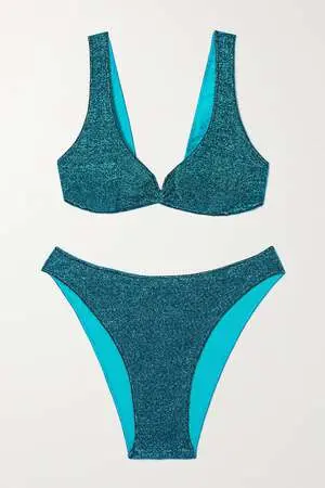 Oseree Oséree Lumière Metallic Triangle Bikini Azure