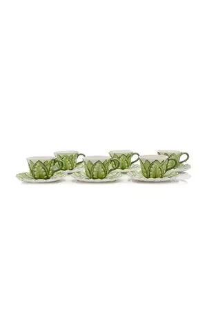 MODA DOMUS Set-of-six Lily Of The Valley Ceramic Breakfast Cup And Saucer - Green