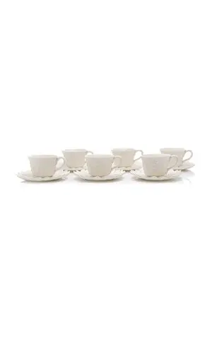 MODA DOMUS Set-of-six Lily Of The Valley Ceramic Breakfast Cup And Saucer - White