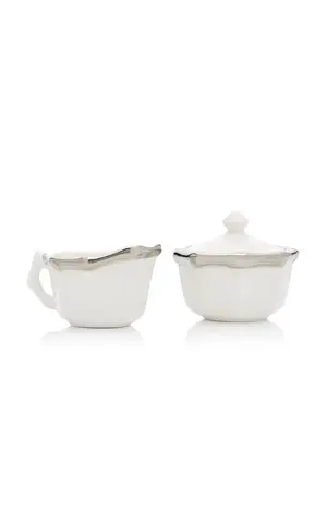 ESTE CERAMICHE FOR MODA DOMUS Bamboo Platinum-trimmed Ceramic Sugar Bowl And Creamer Set - Silver