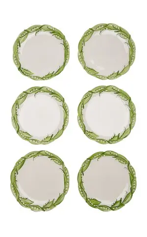 MODA DOMUS Set-of-six Lily Of The Valley Ceramic Salad Plates - Green