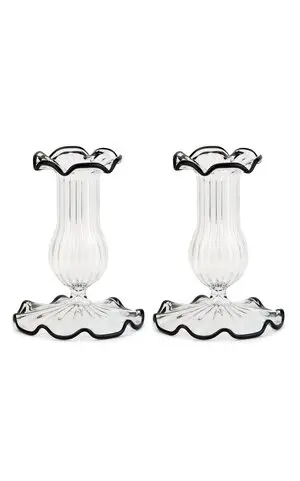 MODA DOMUS Set-of-two Small Scalloped Glass Candle Sticks - Black