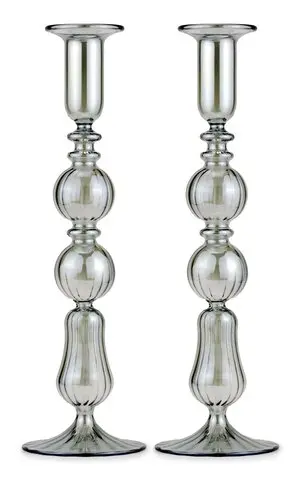 MODA DOMUS Set-of-two Tall Glass Candle Sticks - Grey