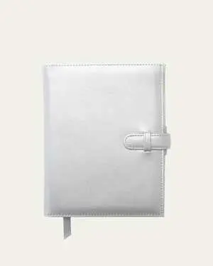 ROYCE NEW YORK Monogrammed Executive Weekly Leather Calendar Planner, Personalized Silver