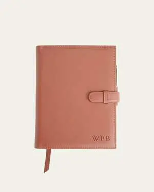 ROYCE NEW YORK Monogrammed Executive Weekly Leather Calendar Planner, Personalized - Tan