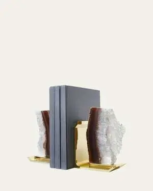 ANNA NEW YORK Fim Bookends, Agate Druze & Gold Set Of 2 - Ntrl Drze Brs