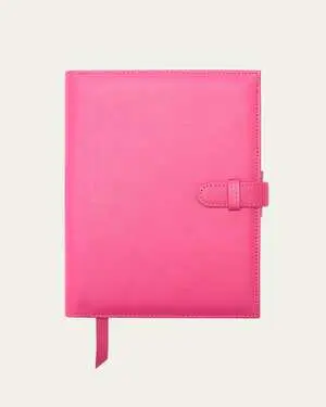ROYCE NEW YORK Monogrammed Leather Executive Journal With Rollerball Pen, Personalized Bright Pink