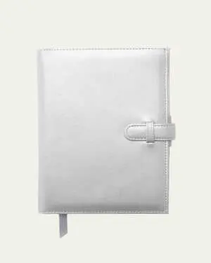ROYCE NEW YORK Monogrammed Leather Executive Journal With Rollerball Pen, Personalized Silver