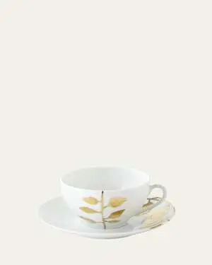 HAVILAND & PARLON Daphne Gold-leaf Breakfast Cup & Saucer - White